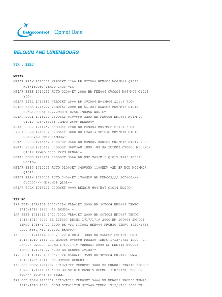 Belgium and Luxembourg METAR/TAF Data | PDF | Sports & Recreation ...