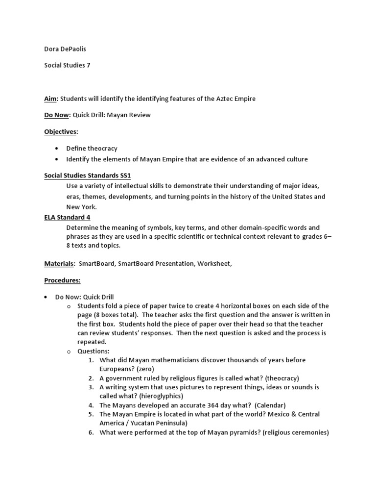 Aztec Empire - Lesson Plan | PDF | Maya Civilization | Lesson Plan