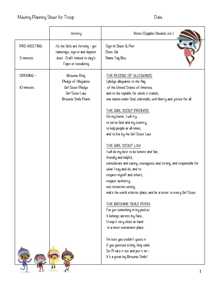 Girl Scout Brownie Meeting Outline | PDF