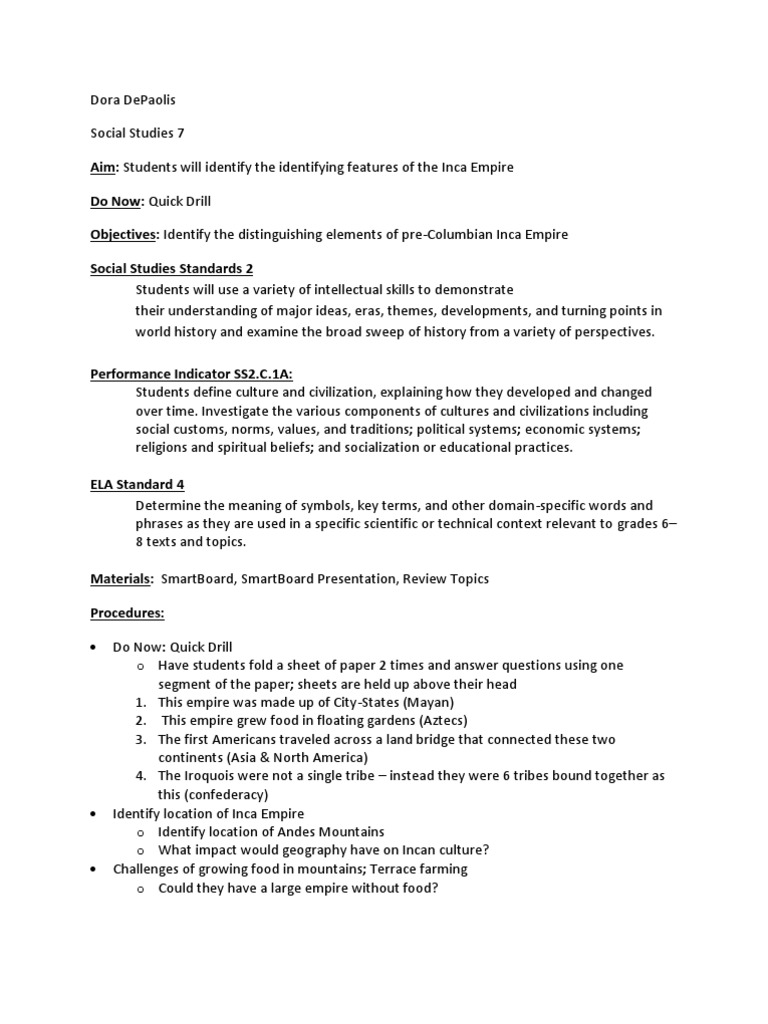 Inca Lesson Plan | PDF | Inca Empire | Civilization