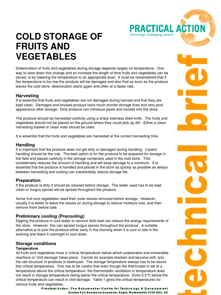 Cold Storage of Fruits and Vegetables | PDF | Vegetables | Refrigeration
