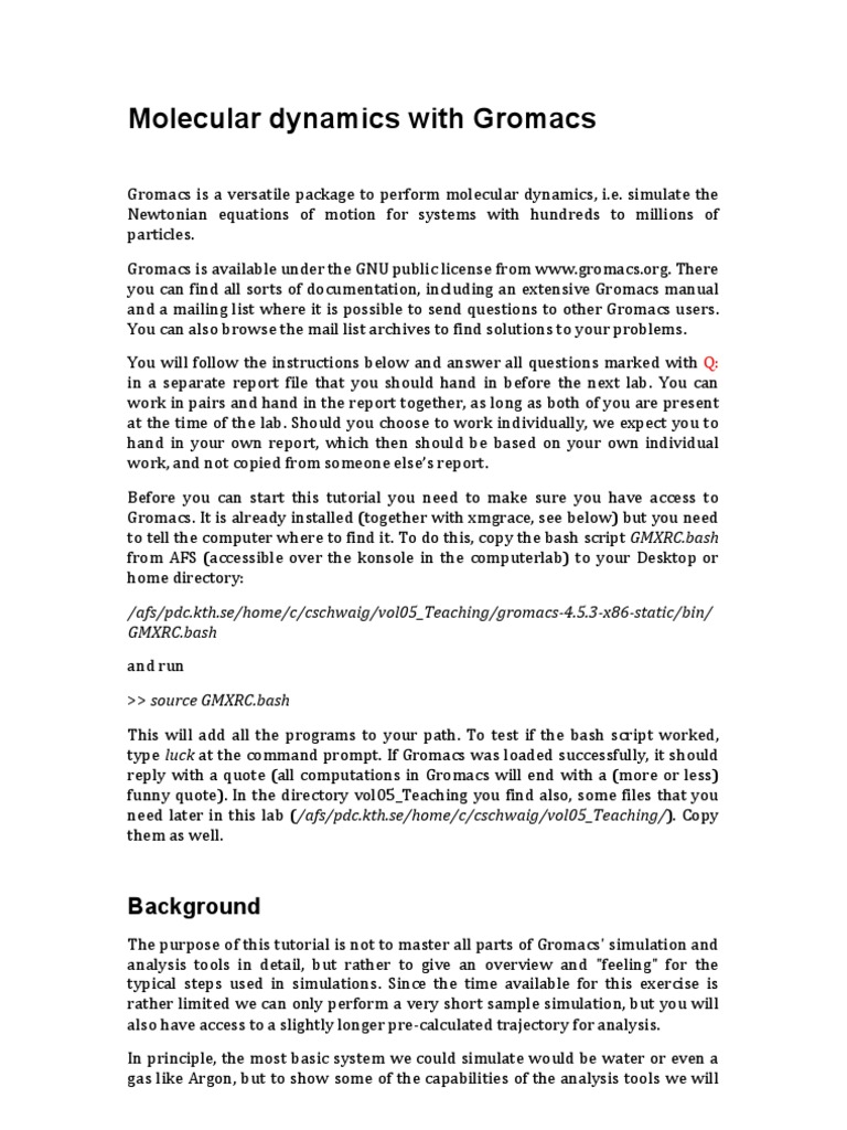 Molecular Dynamic Simulation Gromacs Pdf Protein Data Bank