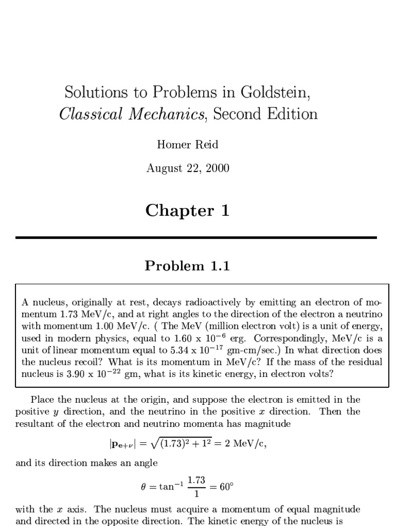Classical Mechanics, Goldstein Solved Problems | PDF