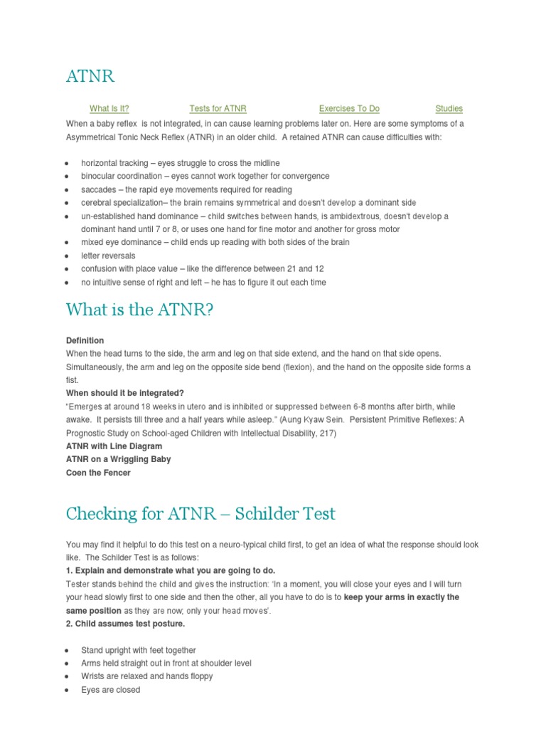 ATNR | Download Free PDF | Dyslexia | Nervous System