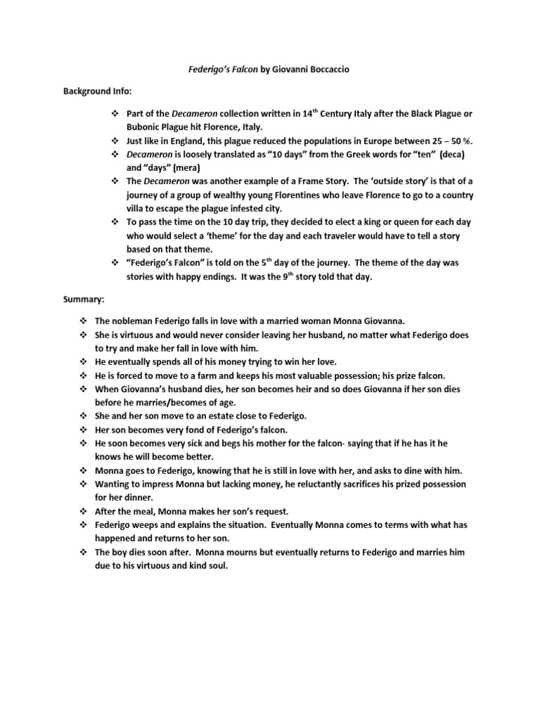 Federigo's Falcon | PDF | The Decameron