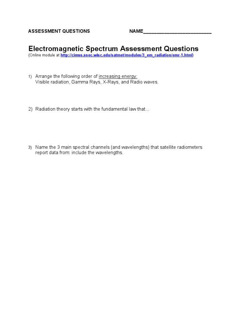 Electromagnetic Spectrum Assessment Questions | PDF