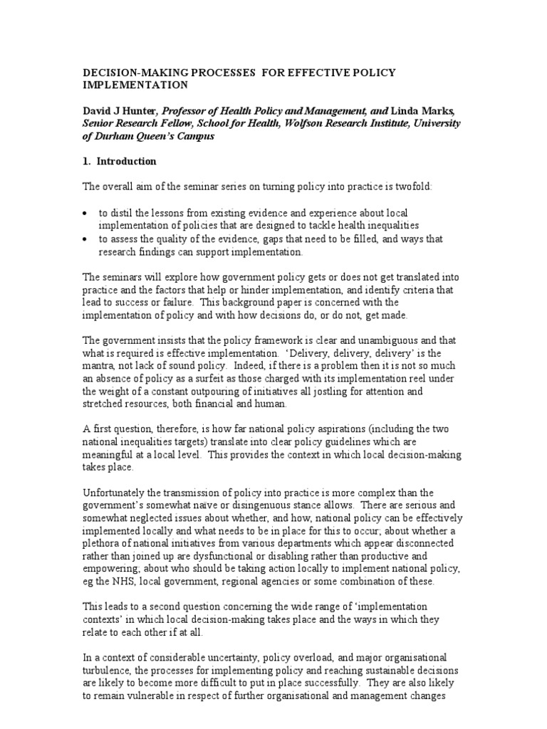 Decision Making Processes For Effective Policy Implementation | PDF ...