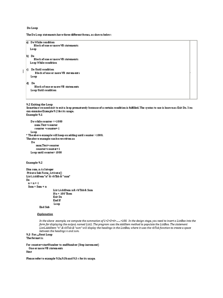 Do Loop: Explanation | PDF | Control Flow | Visual Basic .Net