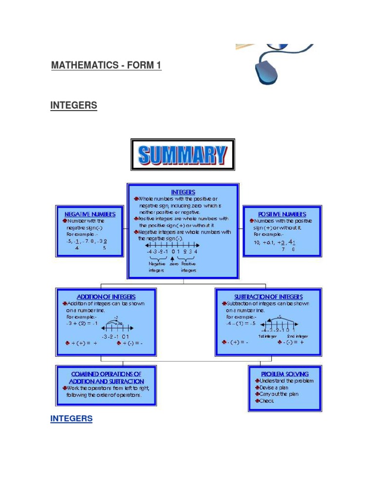 Integers Form 1 | PDF | Numbers | Integer