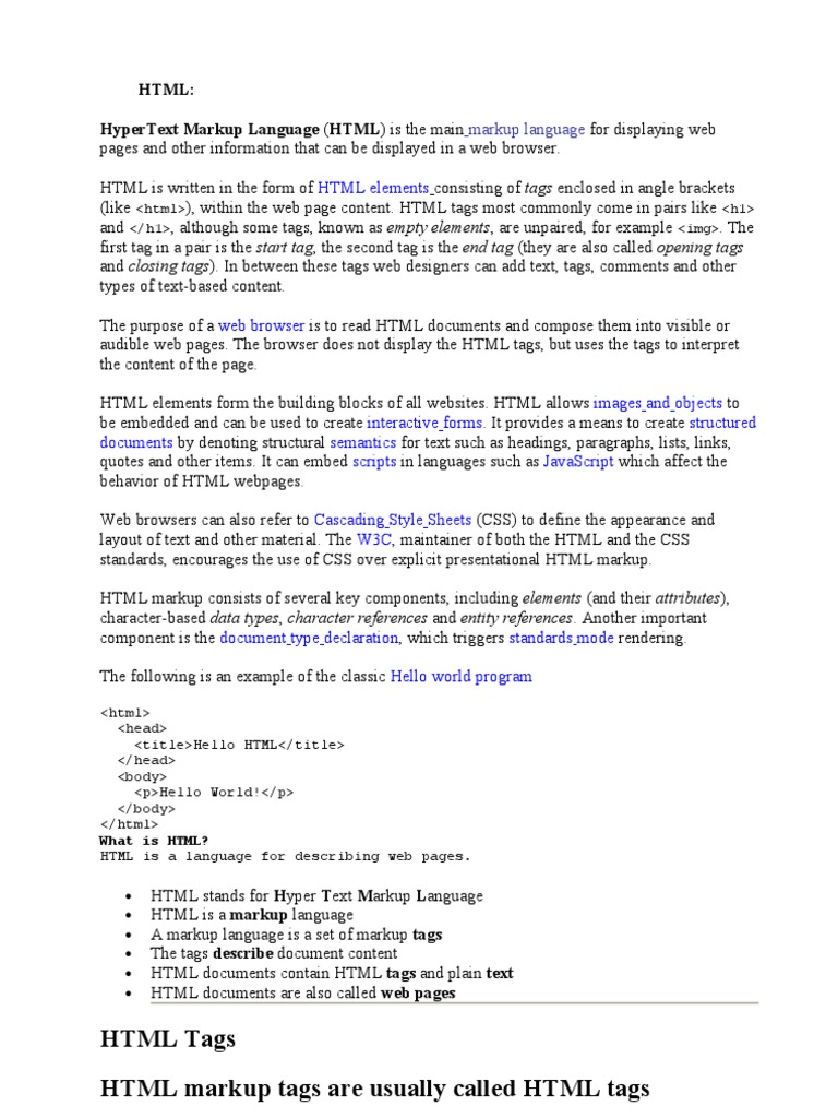 HTML Tags HTML Markup Tags Are Usually Called HTML Tags | PDF | Html | Html Element