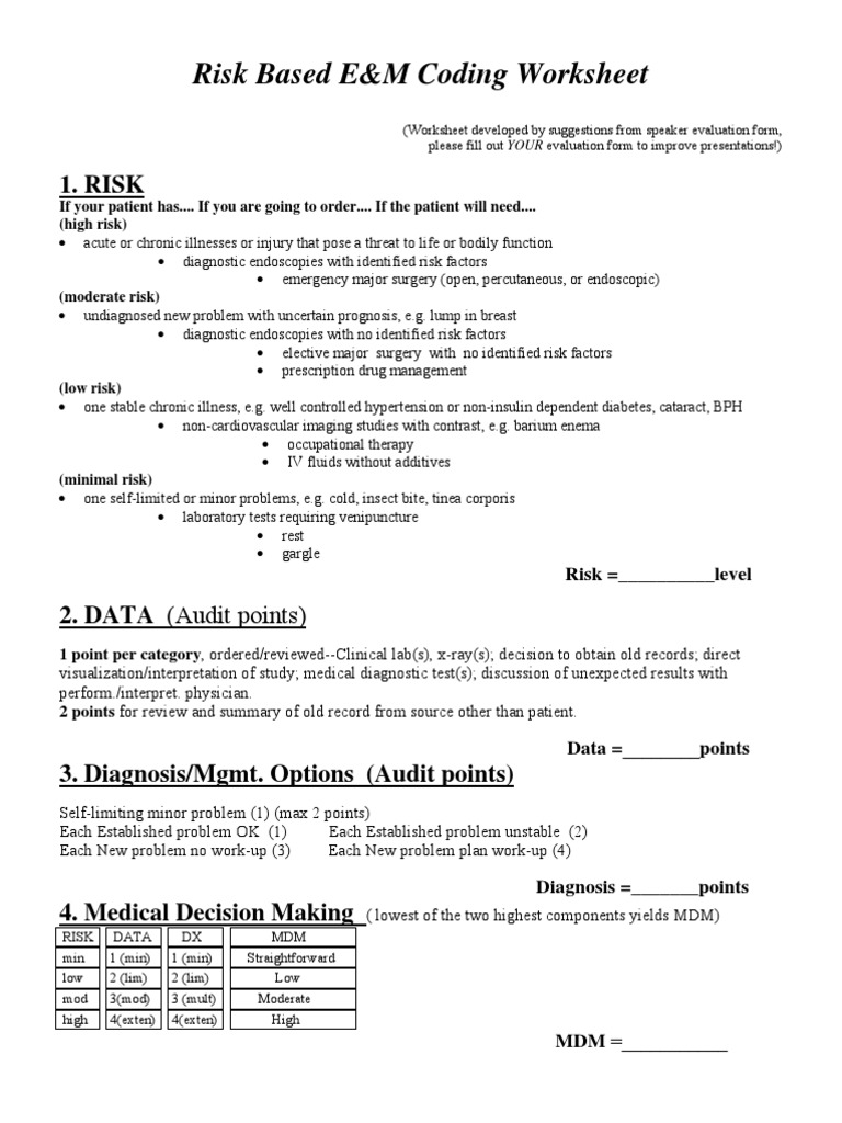 Risk Based E/M Coding | PDF | American Medical Association | Medical ...