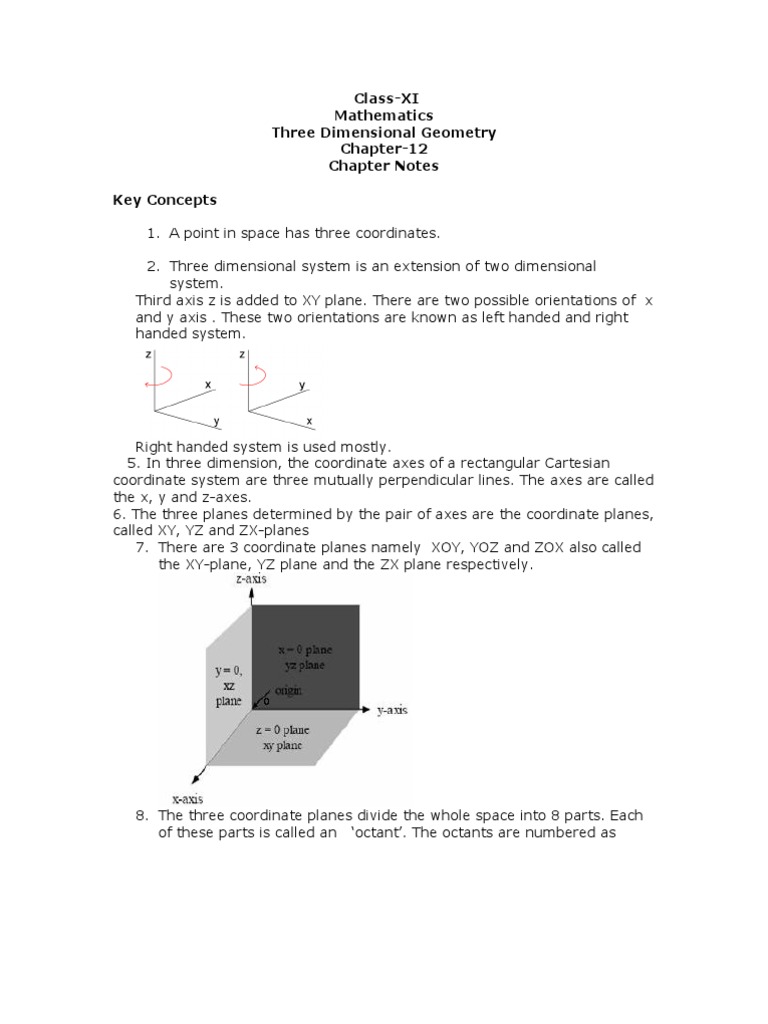 Class-XI Mathematics Three Dimensional Geometry Chapter-12 Chapter ...