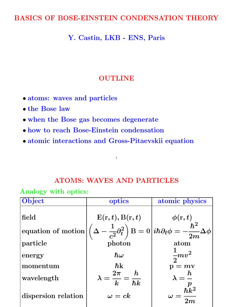 Bose-Einstein Condensation Basics | PDF | Gases | Materials Science