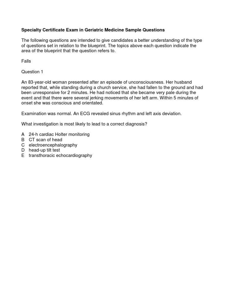 Sce Geriatric Medicine Sample Qs | PDF | Dementia | Hypertension