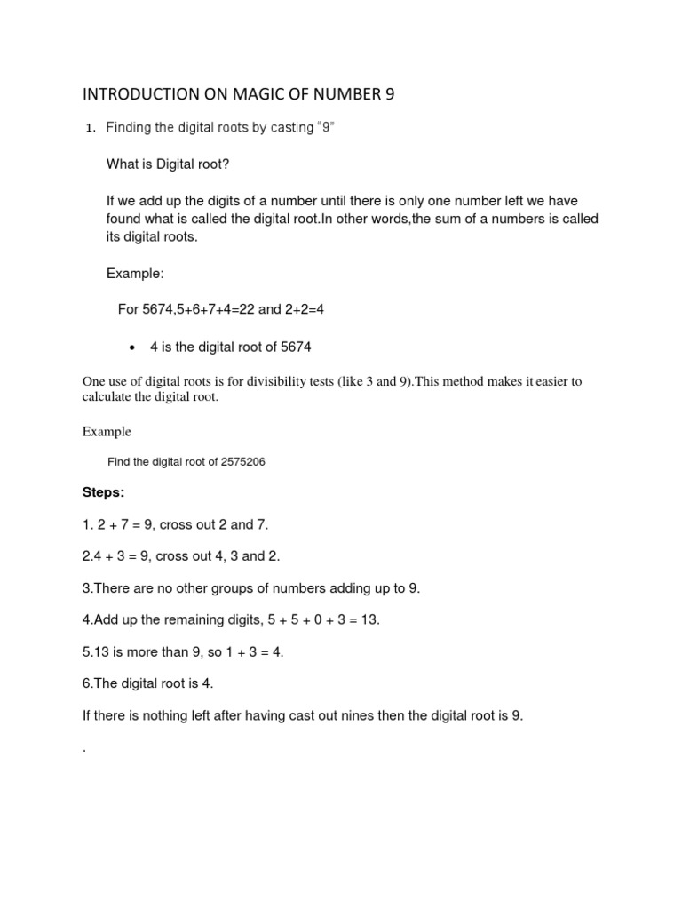 Introduction On Magic of Number 9: Steps | PDF | Algebra | Discrete ...