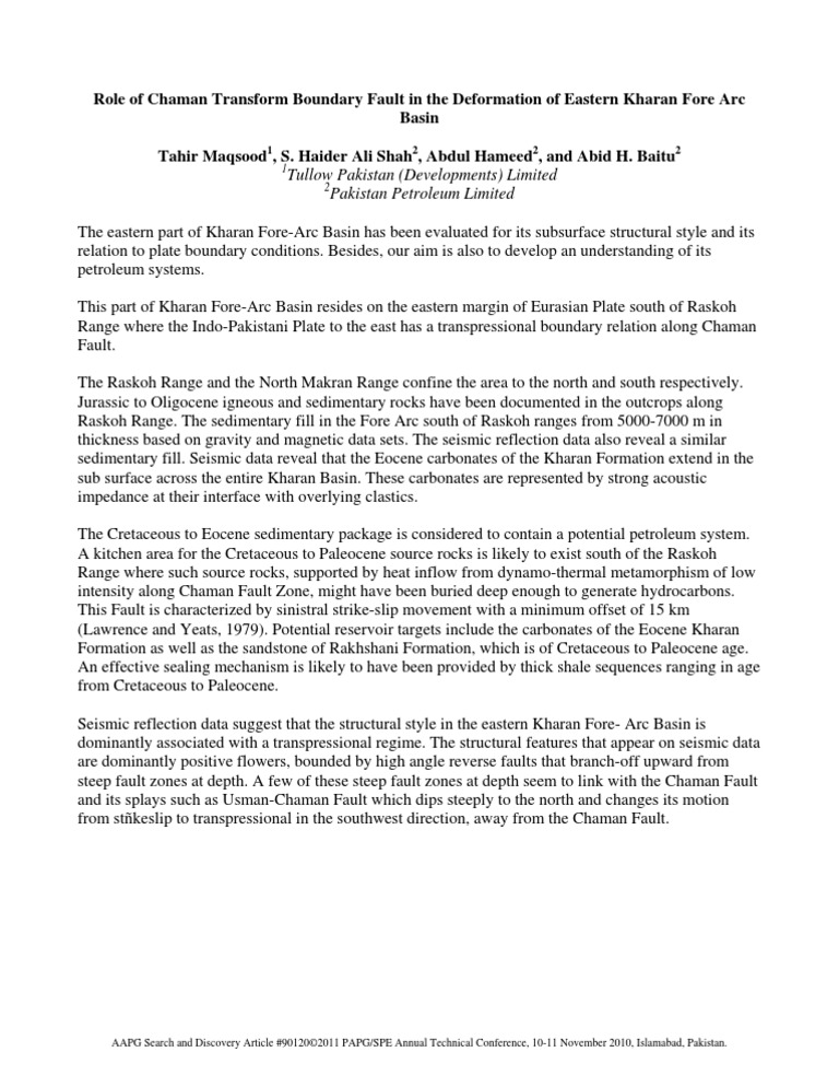 Chaman Fault Zone Roll | PDF | Fault (Geology) | Reflection Seismology
