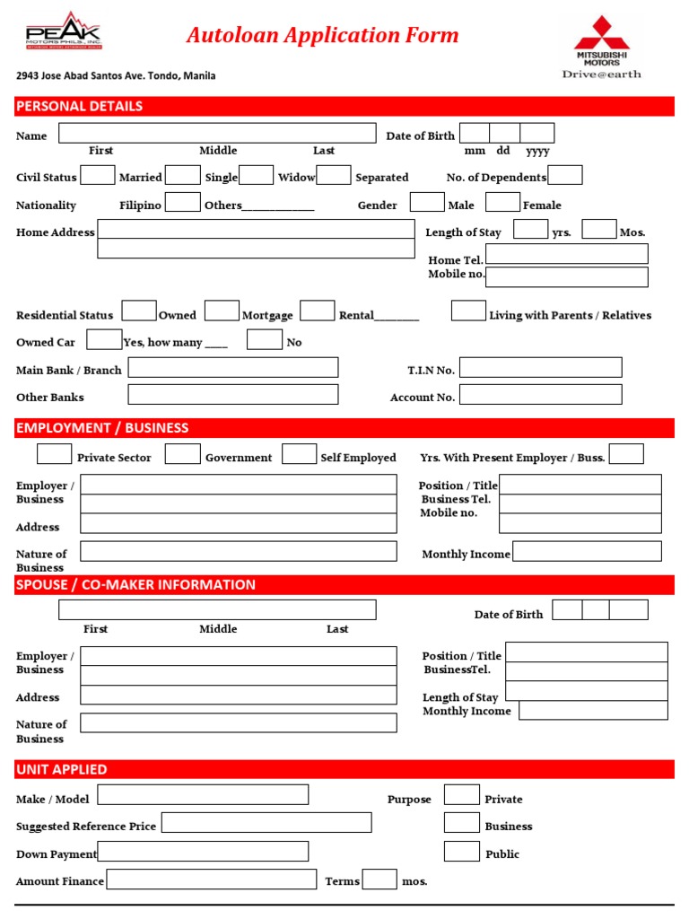 Autoloan Application Form | PDF