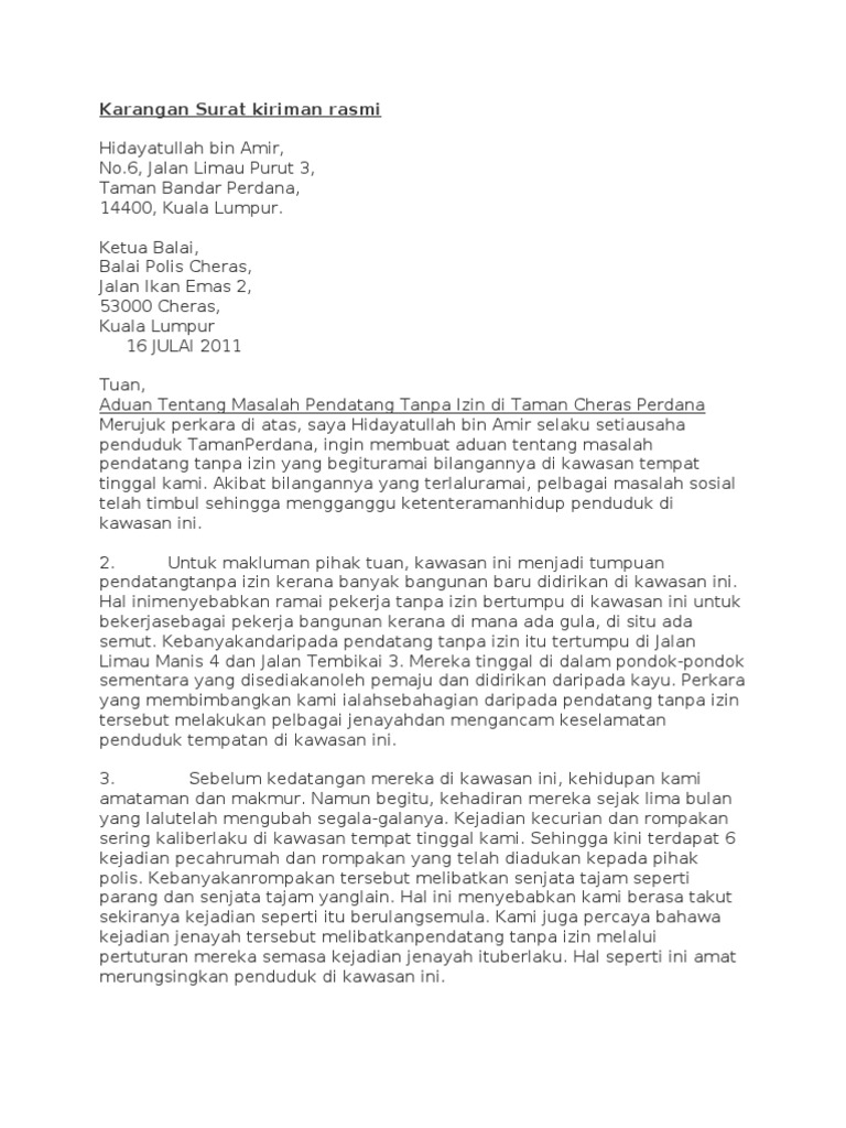 Karangan Surat Kiriman Rasmi | PDF