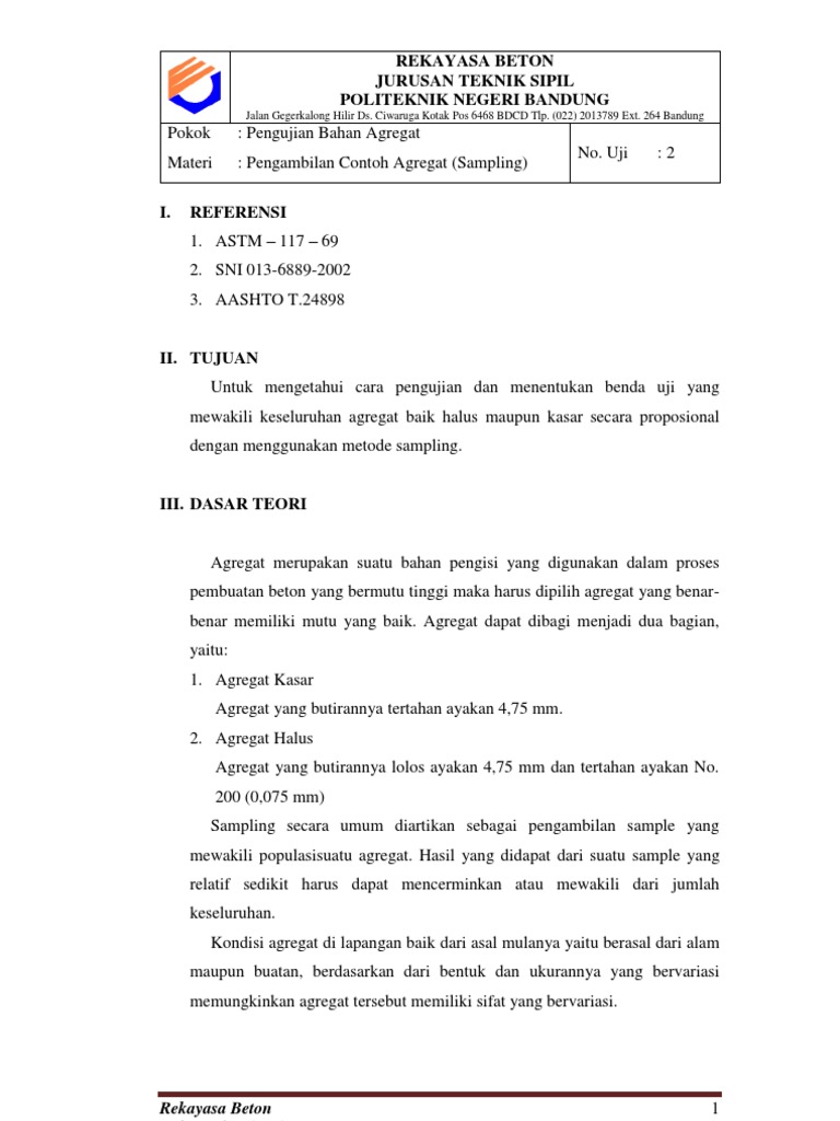 Pengambilan Contoh Agregat (Sampling) | PDF