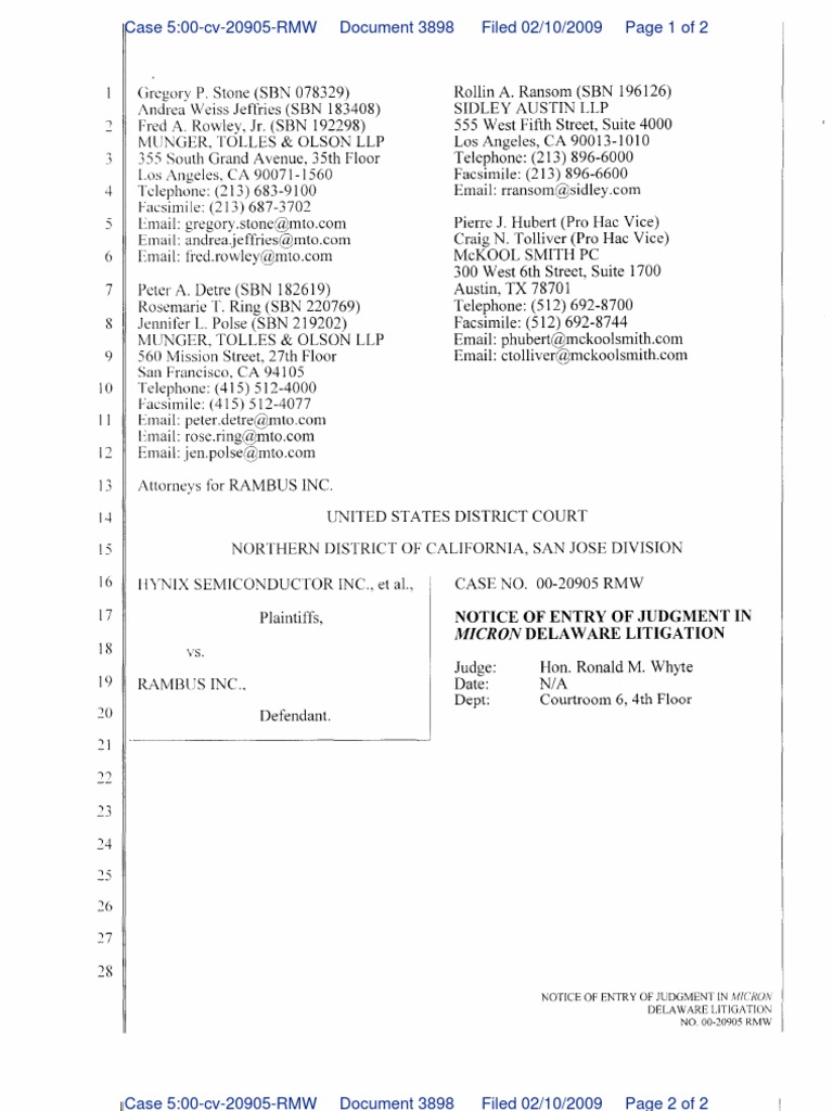 Notice of Entry of Judgment in Delaware Litigation: Micron | PDF ...