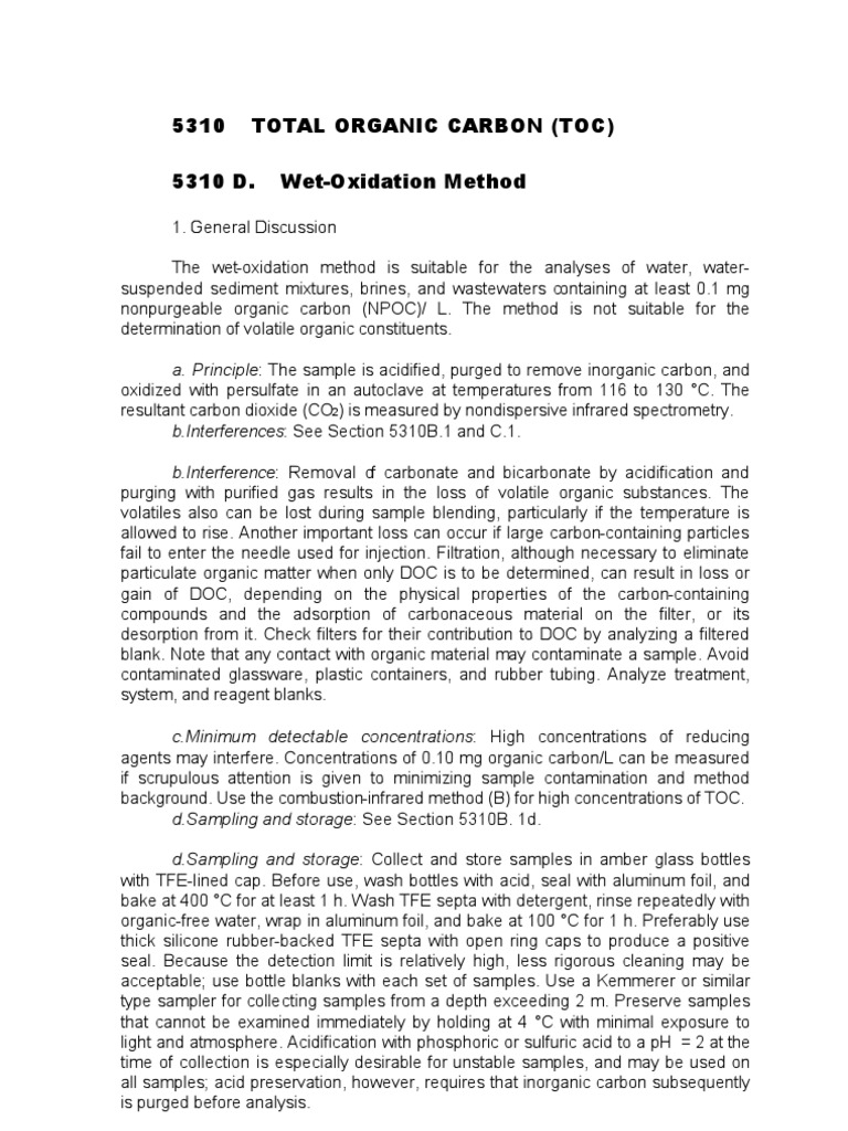 Wet-Oxidation TOC Analysis Method | PDF | Total Organic Carbon | Chemistry