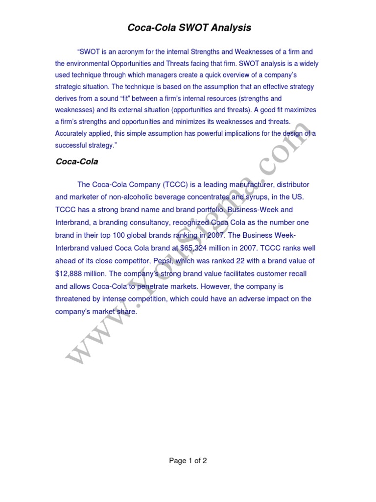 Coke SWOT | PDF | Swot Analysis | Coca Cola