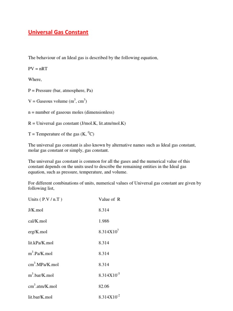 Gas Constant | PDF | Gases | Pressure