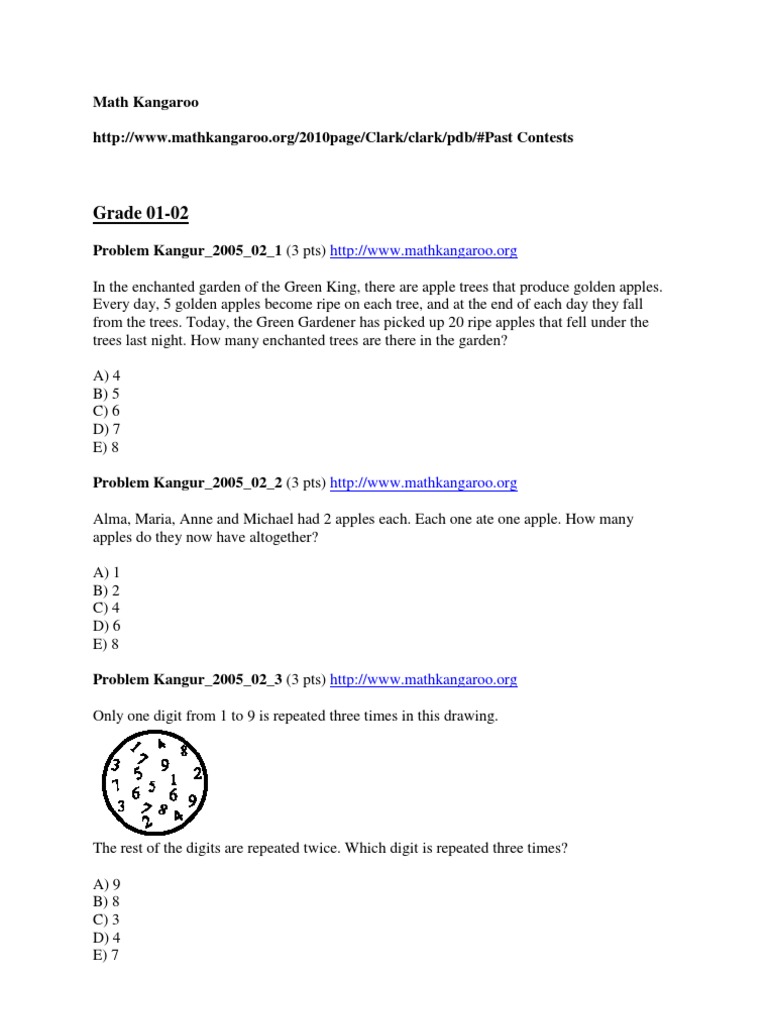 Math Kangaroo Practice Problems (Grades 1-8) | PDF | Geometry ...