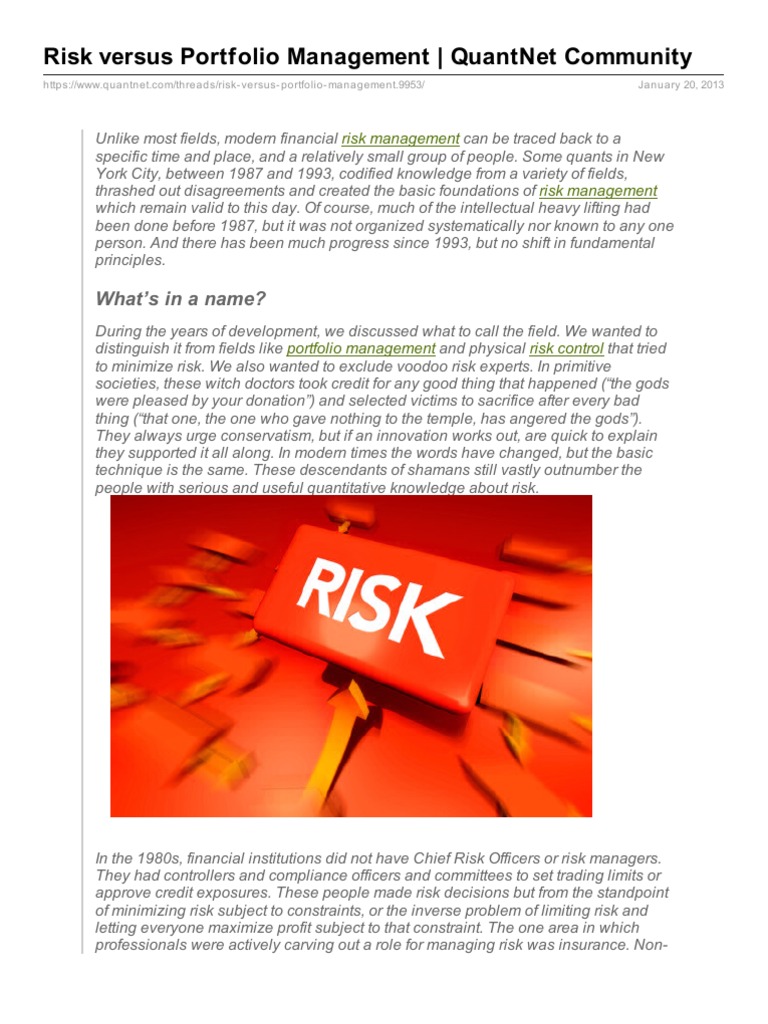 Risk Versus Portfolio Management | PDF | Value At Risk | Teaching ...