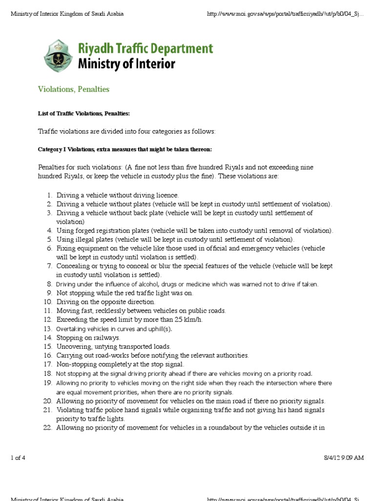 List of Traffic Violations, Penalties | PDF | Traffic | Road
