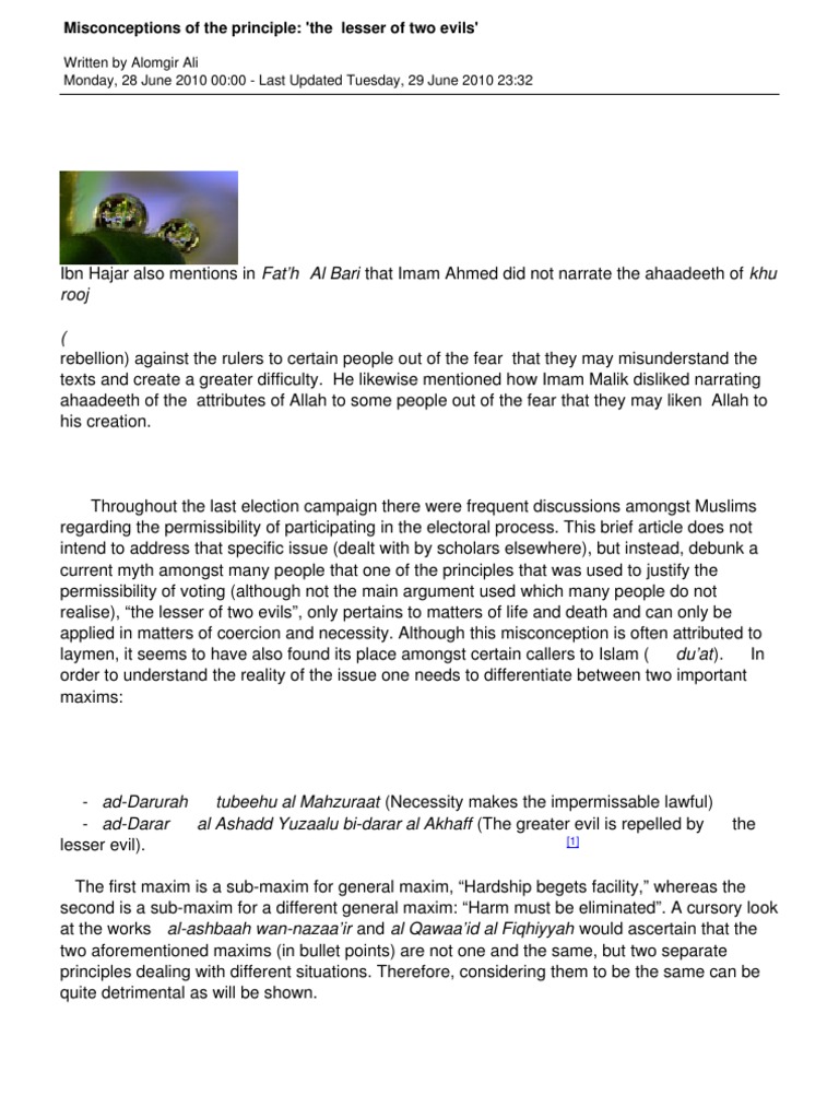 Misconceptions of The Principle - Lesser of Two Evils | PDF | Muhammad ...