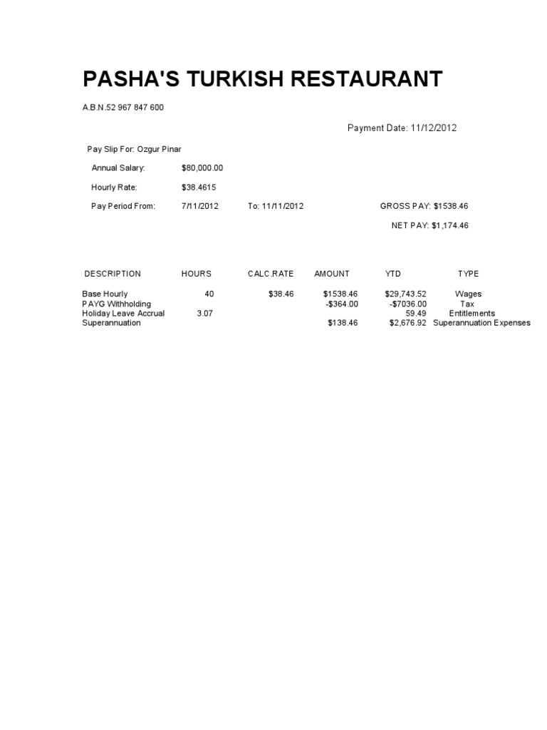 Pasha'S Turkish Restaurant: Payment Date: 11/12/2012 | PDF | Career ...