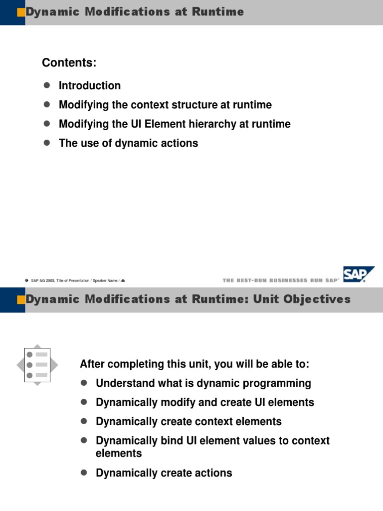 Dynamic Runtime Modifs Webdynpro | PDF | Runtime System | Method (Computer Programming)