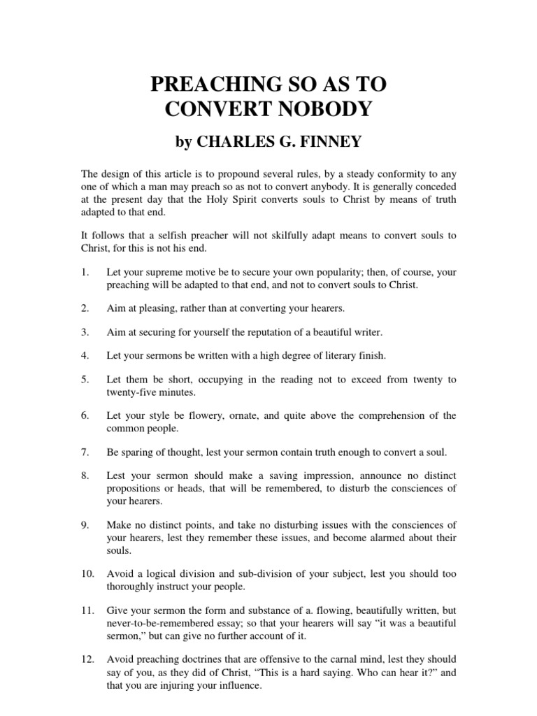 Charles Finney - Preaching so as to Convert Nobody | Sermon | Sin