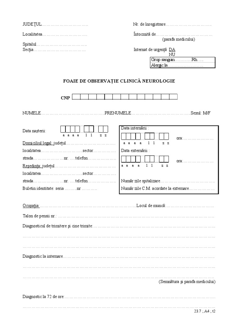 Fisa Medicala de Obsv | PDF