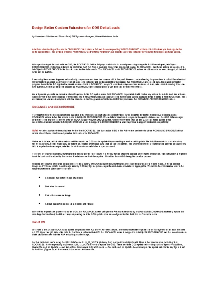Design Better Custom Extractors For ODS Delta Loads | PDF | Weight | Data
