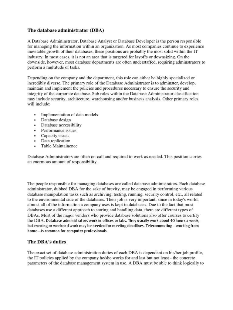 The Database Administrator (DBA) | Download Free PDF | Oracle Database | Databases