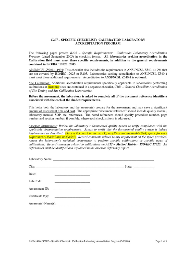 Cal Checklist | PDF | Calibration | Verification And Validation