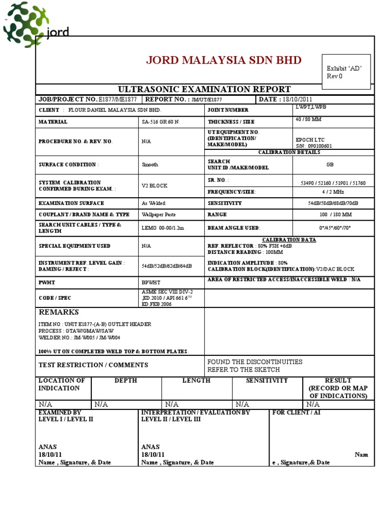 Ultrasonic Examination Report E1877 | PDF | Technology & Engineering