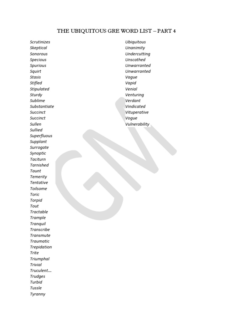 Ubiquitous GRE Word List Part 4 | PDF