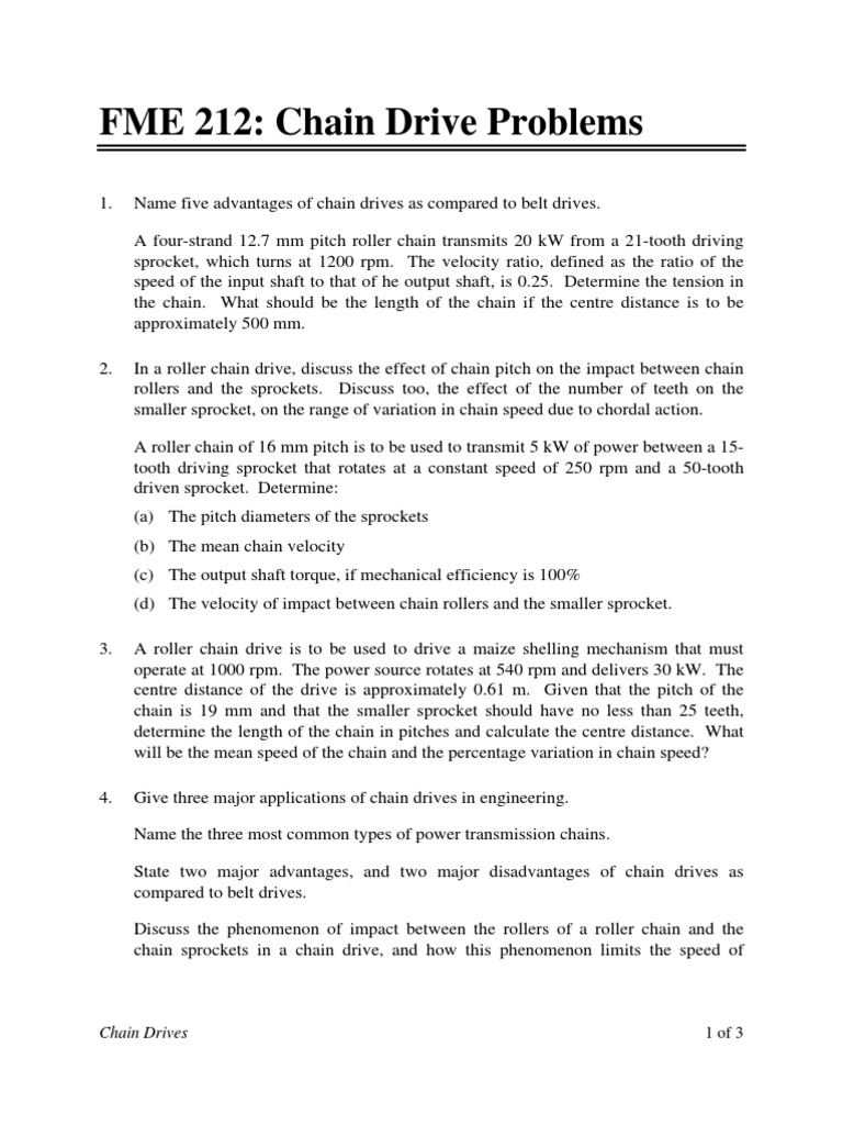 Chain Drive Problems 2 PDF | PDF | Transmission (Mechanics) | Machines