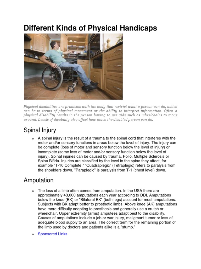 Different Kinds of Physical Handicaps: Spinal Injury | PDF | Amputation ...
