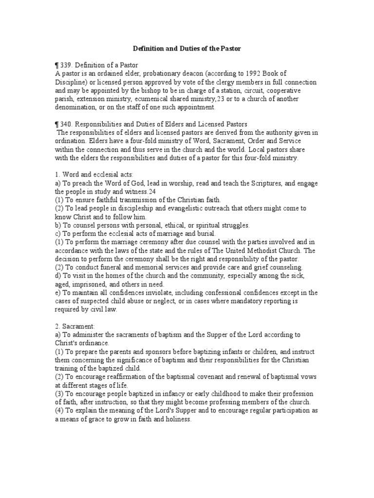Duties of The Pastor | PDF | Elder (Christianity) | Baptism