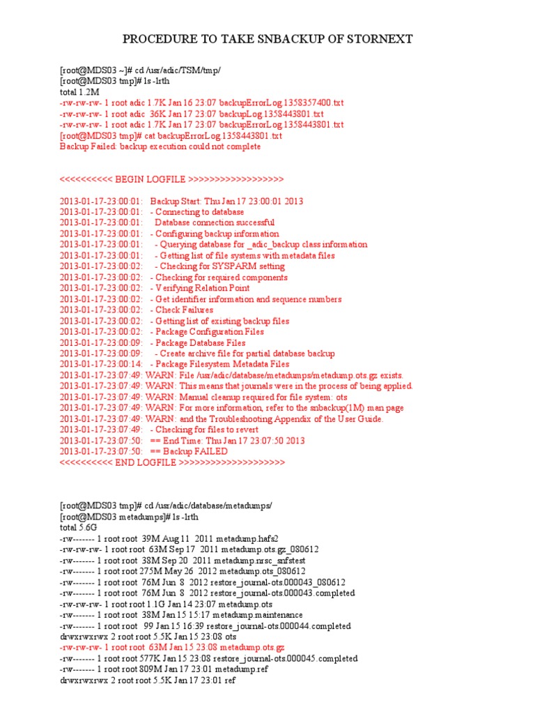 Procedure To Take Quantum Stornext Snbackup | PDF | Backup | File System