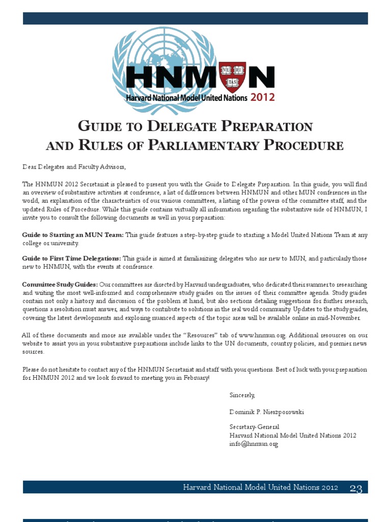 HNMUN Guide To Delegate Preparation | PDF | United Nations General Assembly | Committee