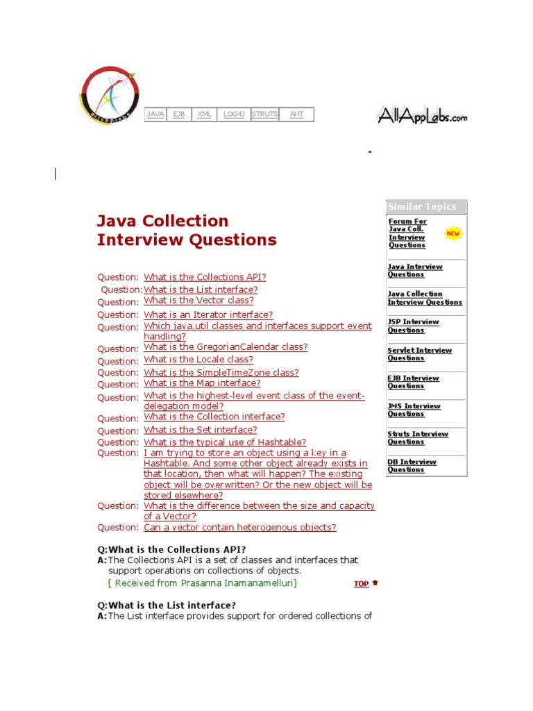 Java Collection Interview Questions: Home - About Us - Developer Forum - Code Library Forum ...