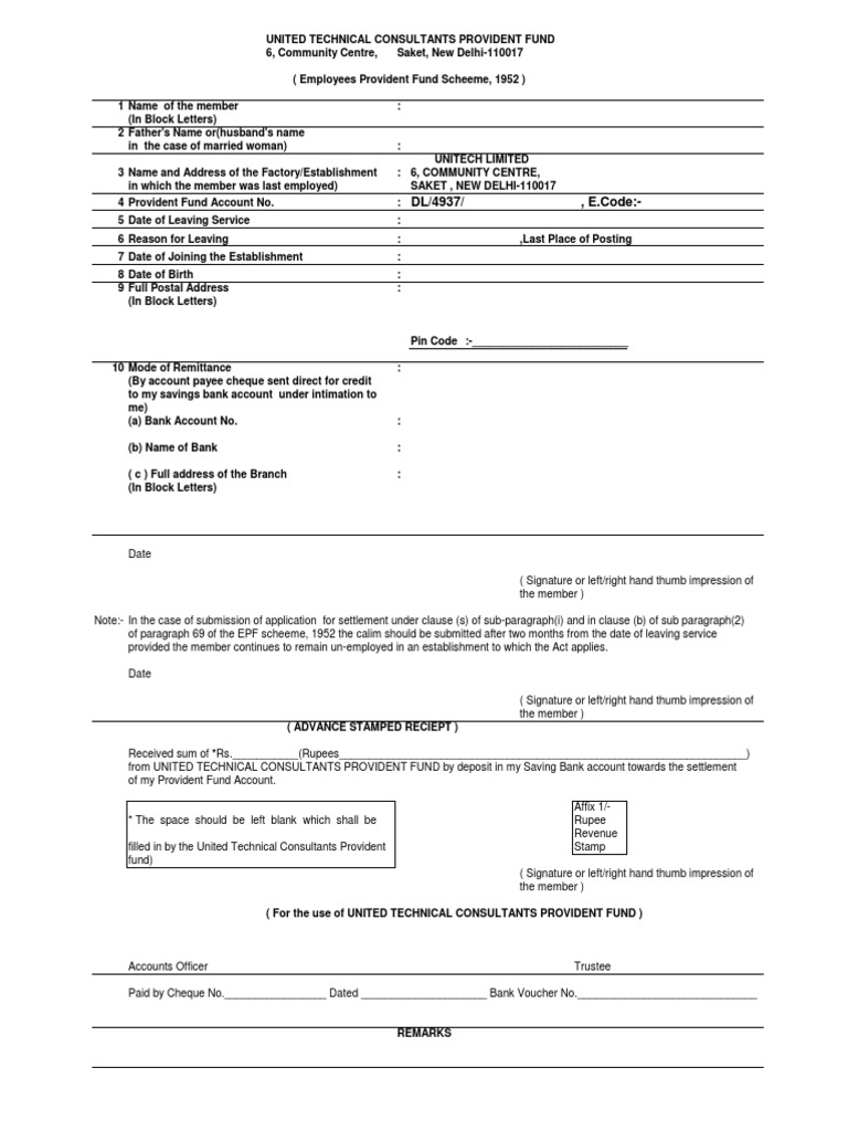 PF Claim Form - Unitech | PDF | Cheque | Banks