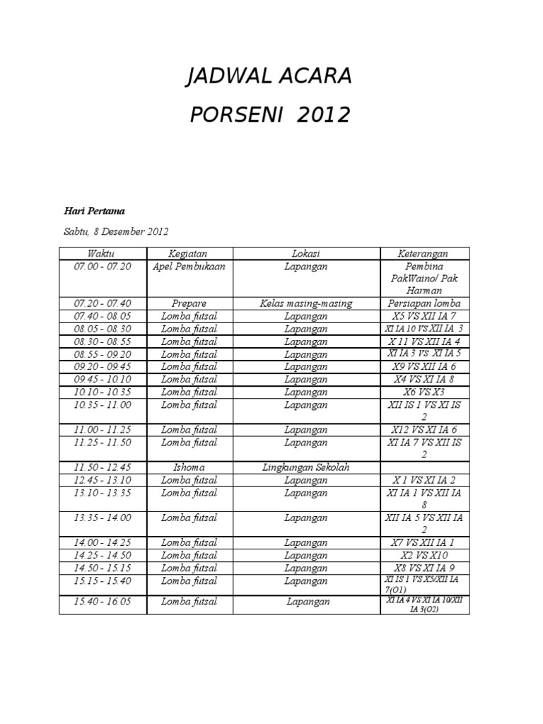 Contoh Jadwal Acara | PDF