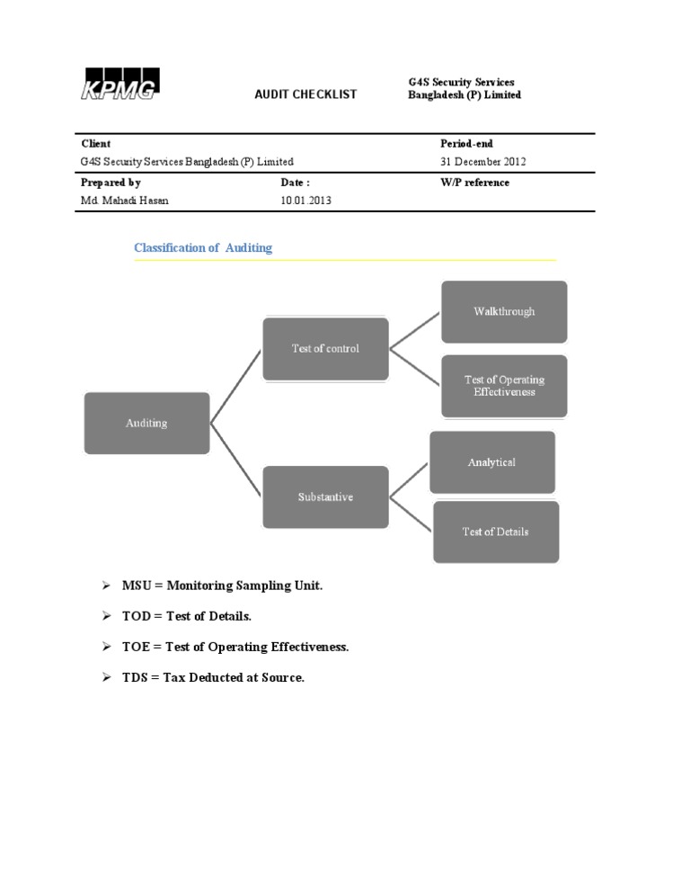 TOD and TOE in Audit Checklist | PDF
