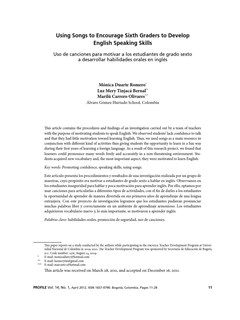 Songs in Teaching | PDF | Vocabulario | Canto